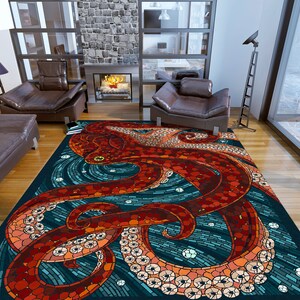 Octopus Rug, Octopus Rug for Living Room, Bedroom Beach House Decor ...