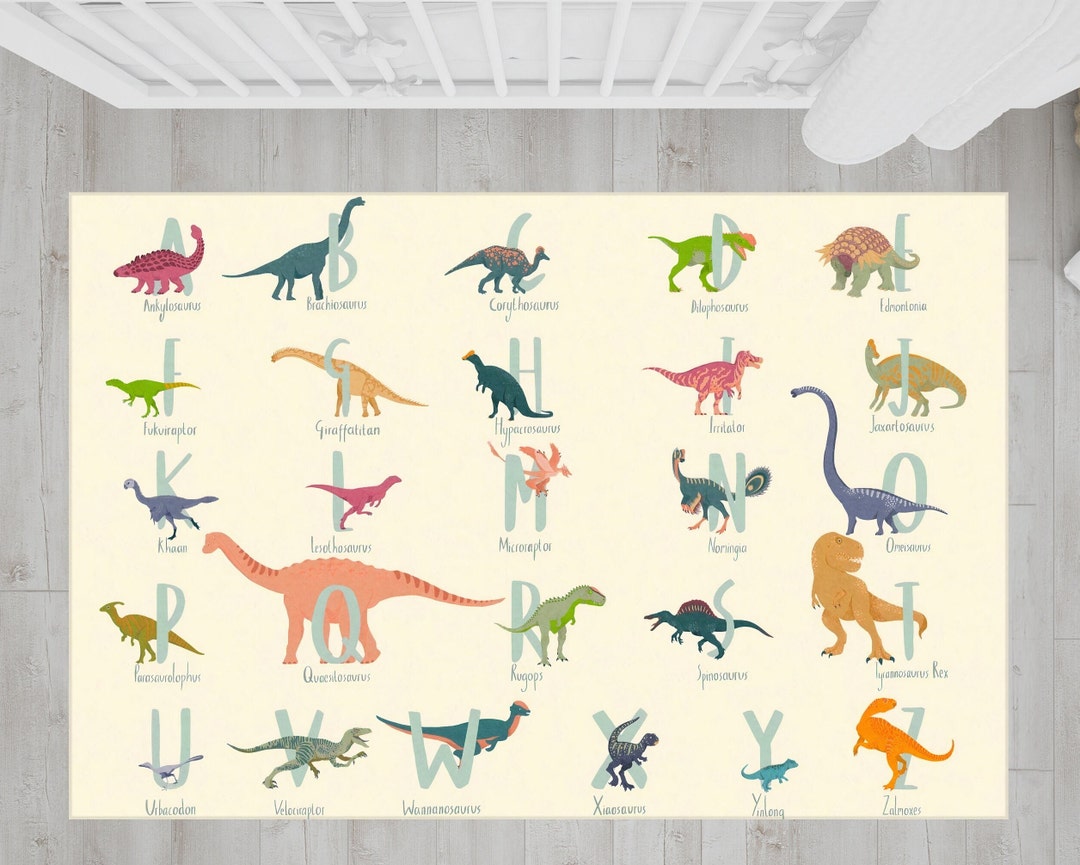 Dinosaur Alphabet Kids Rug: Vibrant Learning Playmat, Non-slip Washable ...