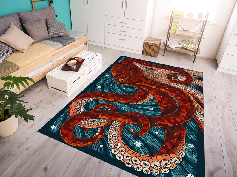 Octopus Rug, Octopus Rug for Living Room, Bedroom Beach House Decor ...