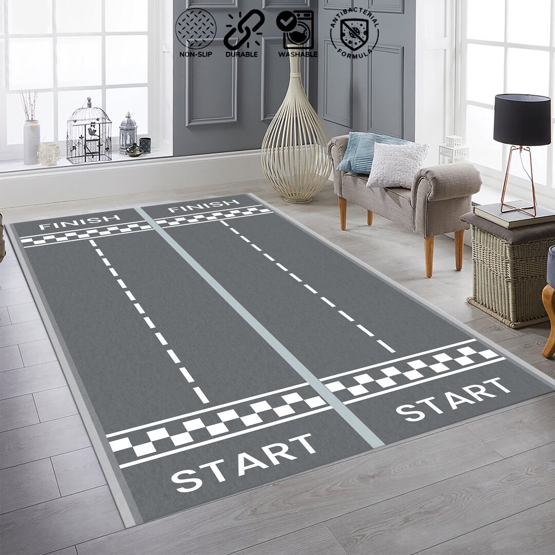 RACE TRACK RUG, Start Line Runner Rug, Long Racetrack Rug, Car Racing ...