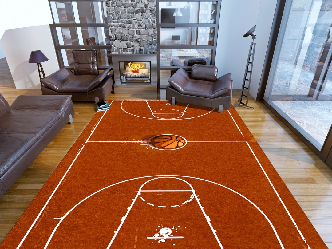 BASKETBALL COURT RUG, Basketball Sport Kids Room Area Rug, Basketball ...