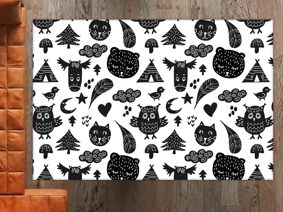 Kids Rug, Playroom Rug, Own Rug, Black and White Pattern Room Rug ...