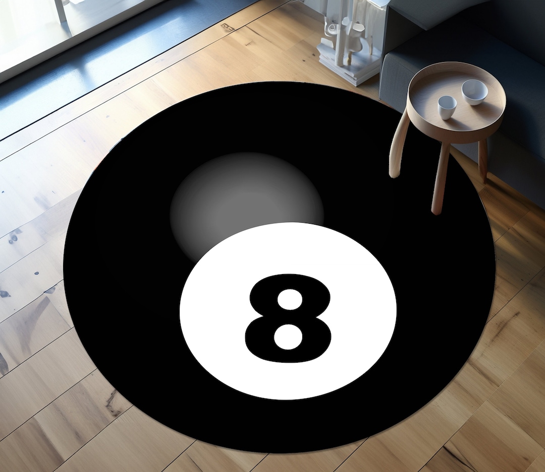 8 Ball Rug, 8 Ball Printed Machine Washable Round Rug, Personalized ...