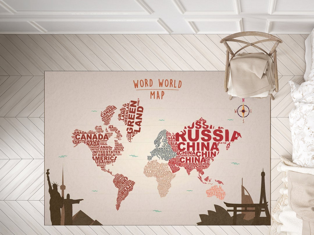 World Map Rug, Map Rug, Antique Map Rugs, Education Rug, Map Rug, Front ...
