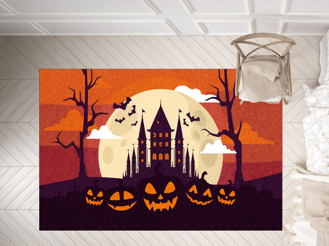 HAPPY HALLOWEEN RUG, Halloween Decor, Gifts for Halloween, Bat Rug ...