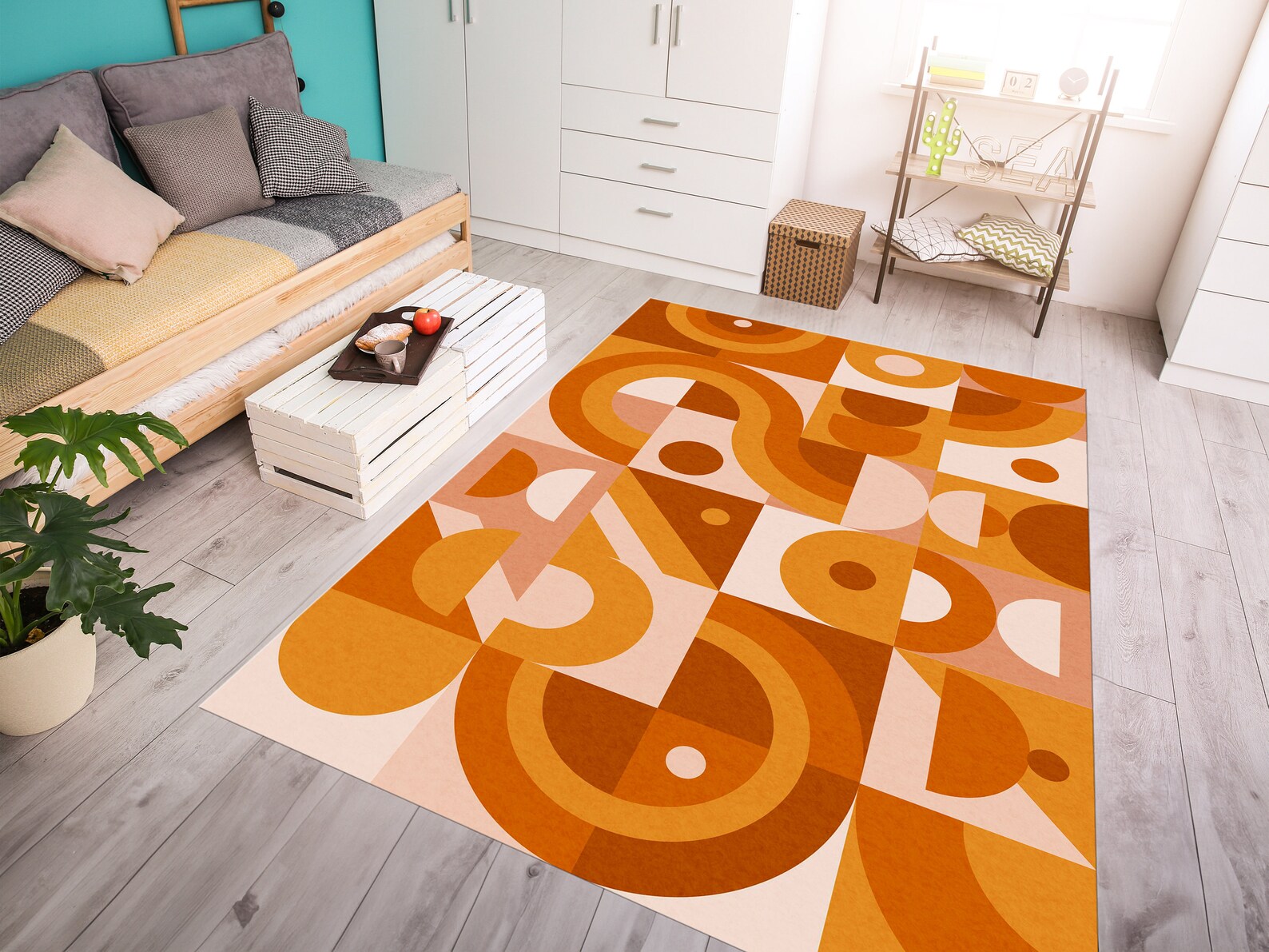 Geometric Area Rug: 70s Retro Brown Shapes - Etsy