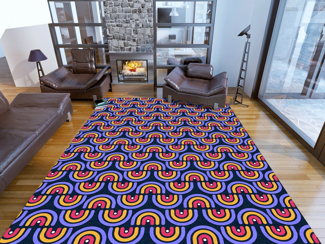 Retro Rug, Groovy Funky Rug, Retro Area Rug, 70s Purple Retro Rug ...