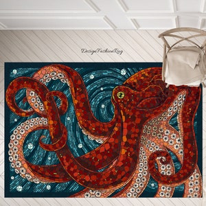 Octopus Rug, Octopus Rug for Living Room, Bedroom Beach House Decor ...