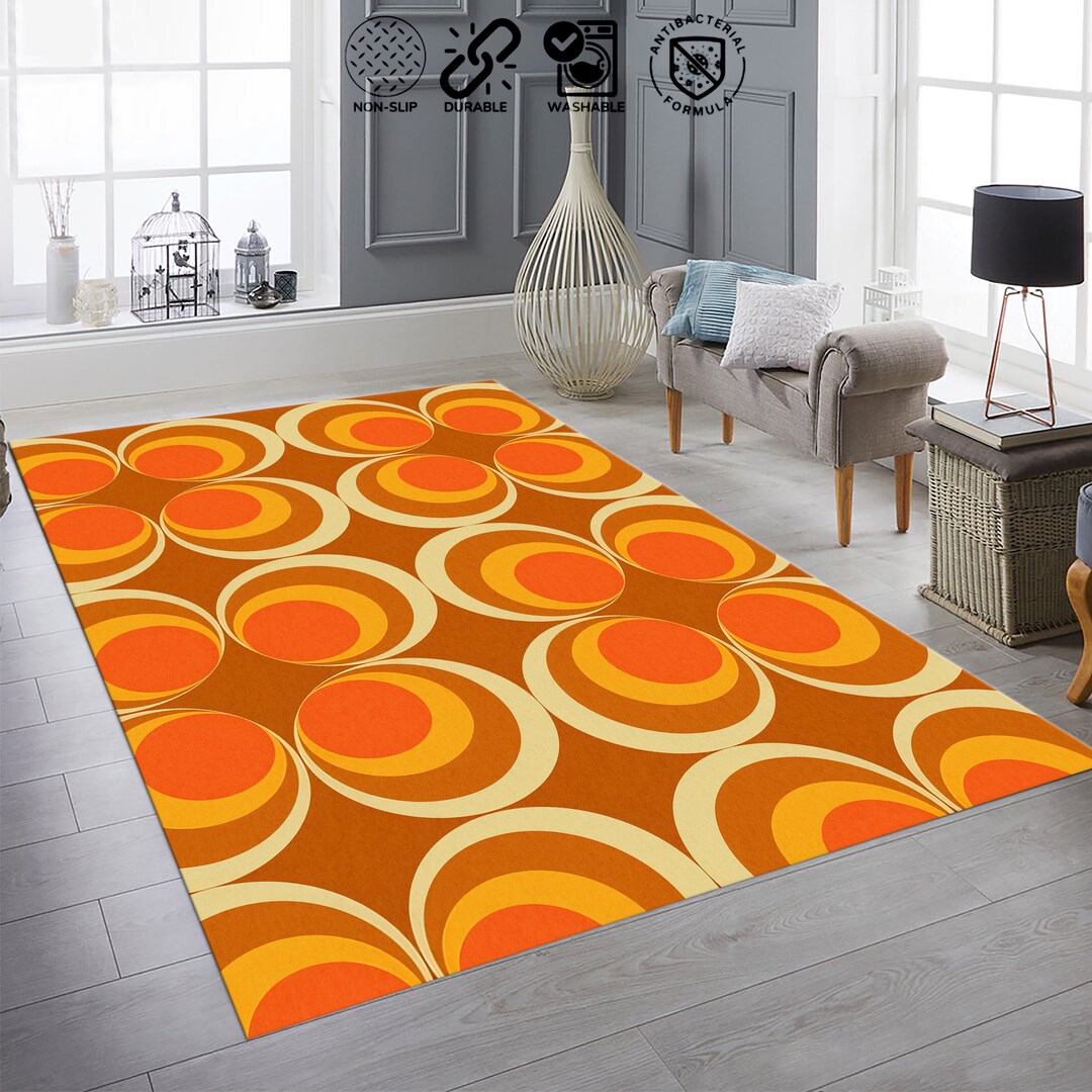 Mid Century Modern Art Rug, Retro Swirl Rug, Scandinavian Style Living ...