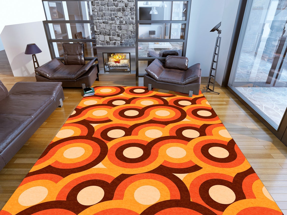 Retro Area Rug, Groovy 70s Brown Circles, Living Room Decor - Etsy