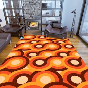 Retro Rug, Groovy Funky Rug, Retro Area Rug, 70s Brown Retro Rug ...