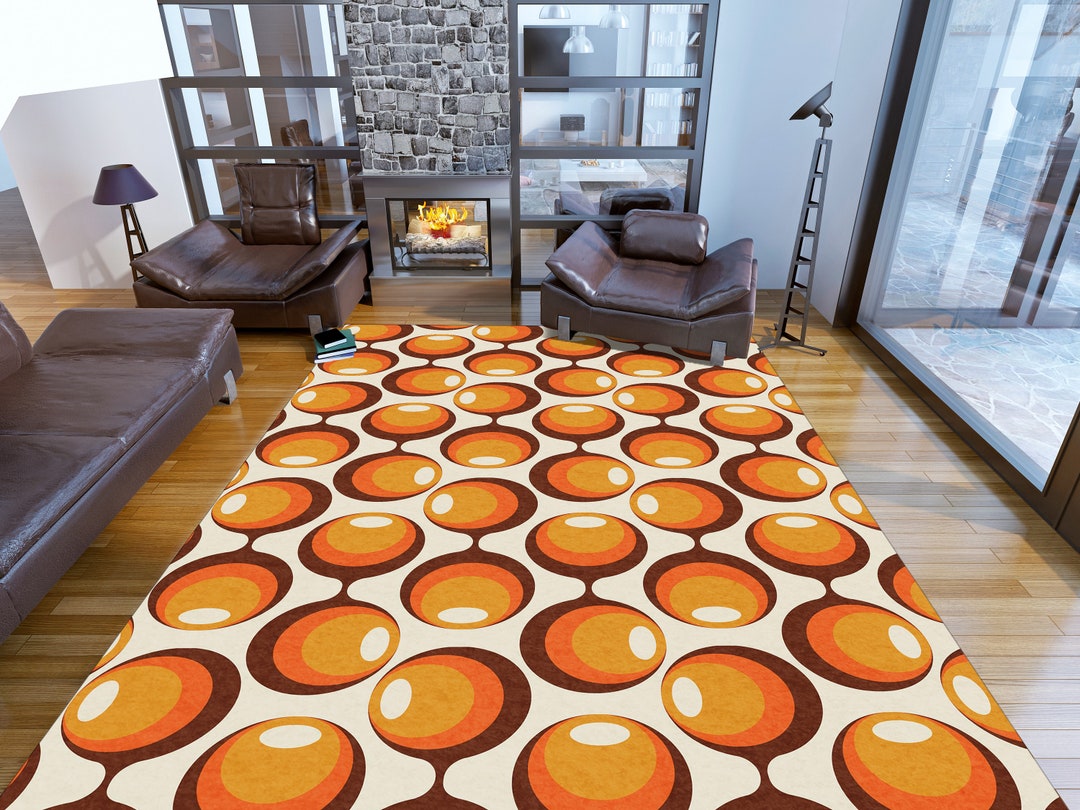 Retro Rug, Groovy Funky Rug, Retro Area Rug, 70s Brown Retro Rug ...