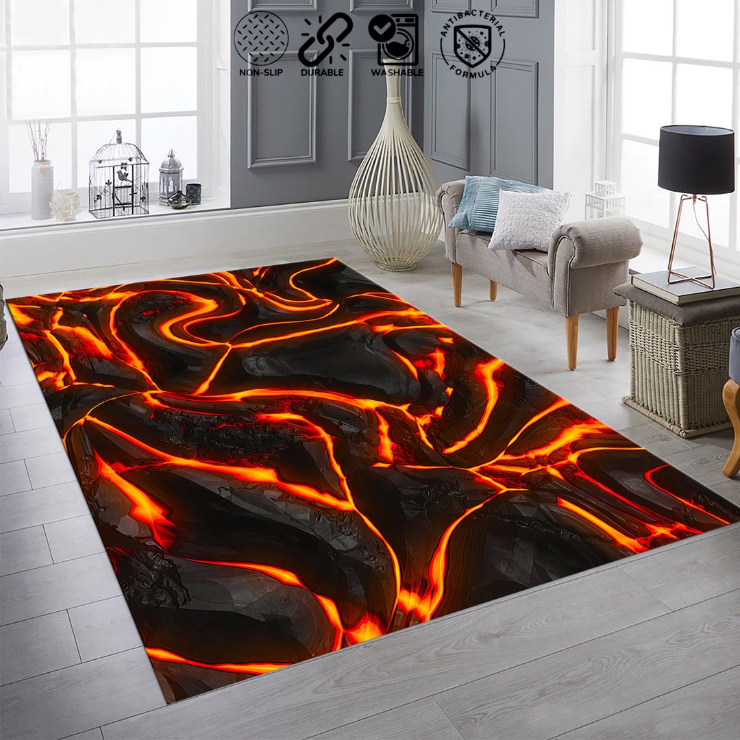 Floor is Hot Lava, Home Decor Volcano Floor Rug, Hot Lava Rug, Lava ...