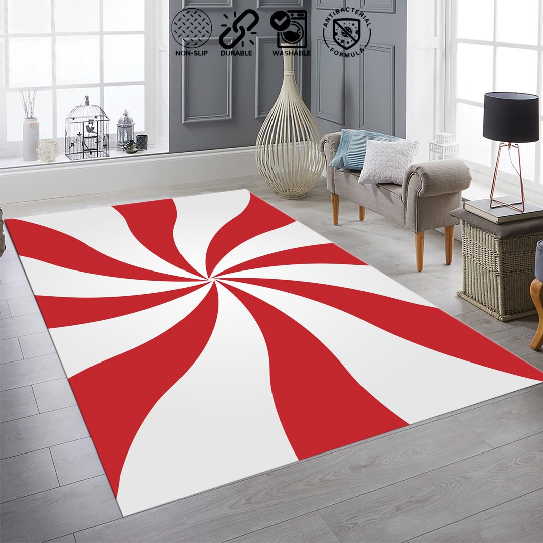 Red and White Peppermint Candy Sweet Printed Rug, Colorful Rug, Best ...