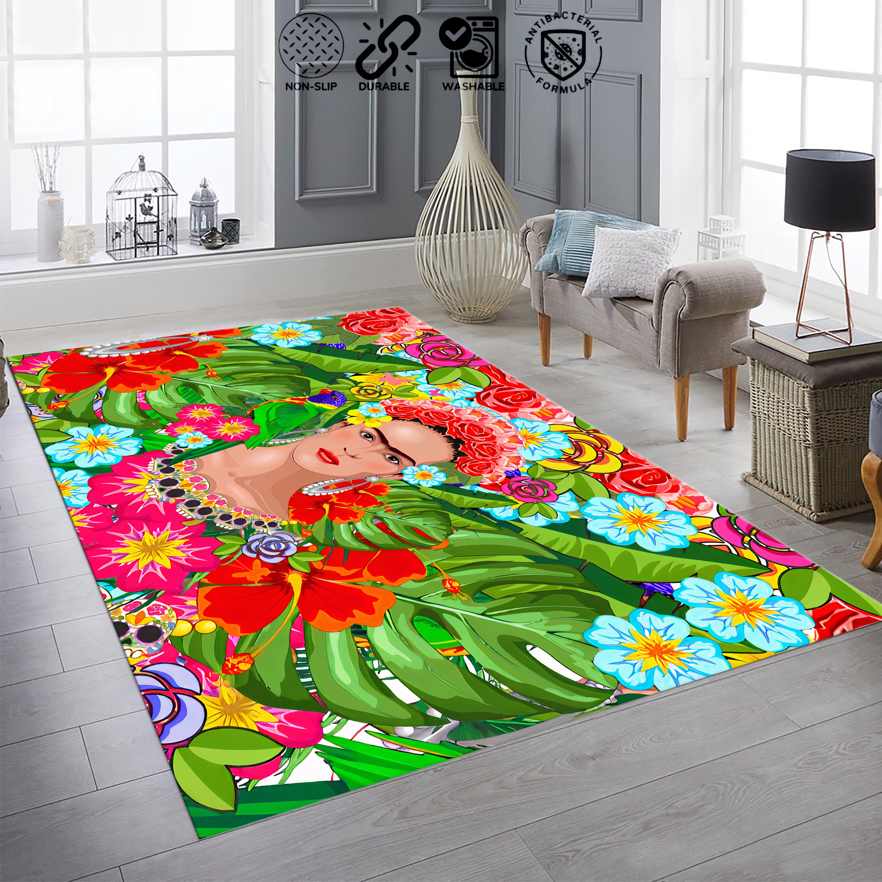 Frida Kahlo Art,colorful Frida Kahlo,frida Kahlo Rug,floral Exotic ...