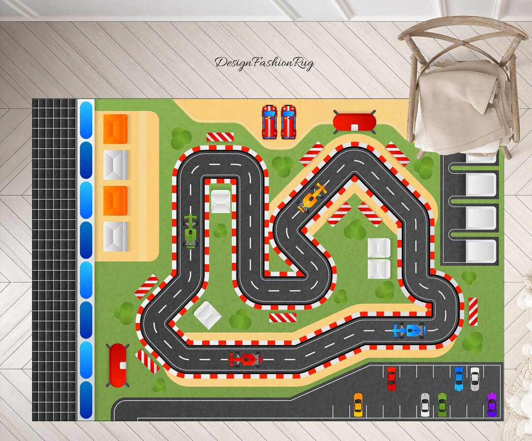 Racing Car Rug, Race Track, Playground Ultra Soft Nursery Baby ...