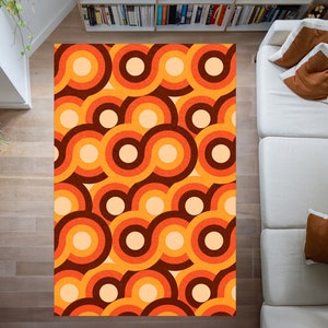 Retro Rug, Groovy Funky Rug, Retro Area Rug, 70s Brown Retro Rug ...