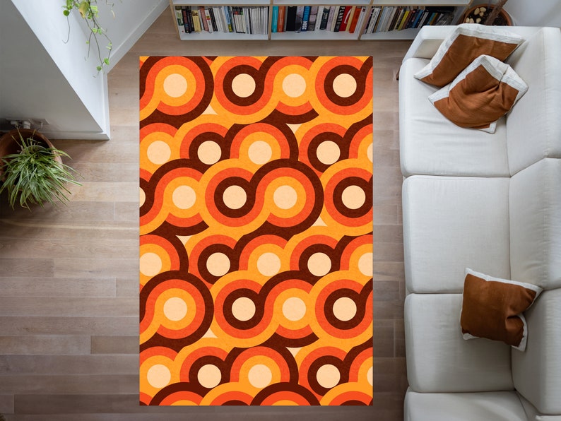 Retro Rug, Groovy Funky Rug, Retro Area Rug, 70s Brown Retro Rug ...