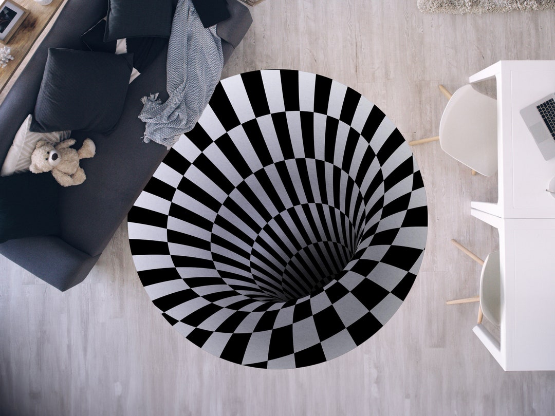 RUG, 3D VORTEX ROUND Rug, Optical Illusion Vortex, White and Black Area ...