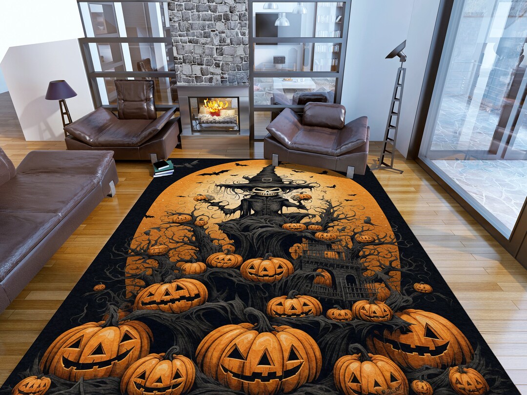 HALLOWEEN RUG, Goth Skull Decor Rugs, Bat Rug, Pumpkin Rug, Skull ...
