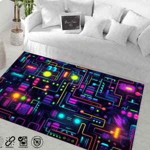 Gaming Room Rug, Neon Game Decor, Gamer Rug, Gift for Gamer, Joysticks ...