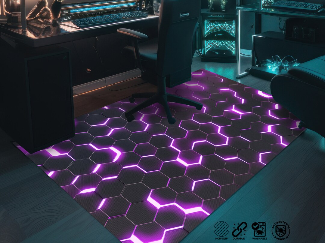 Gamer Rug, Gift for Gamer, Neon Game Rug, Gaming Room Rug, Hexagon Rug ...