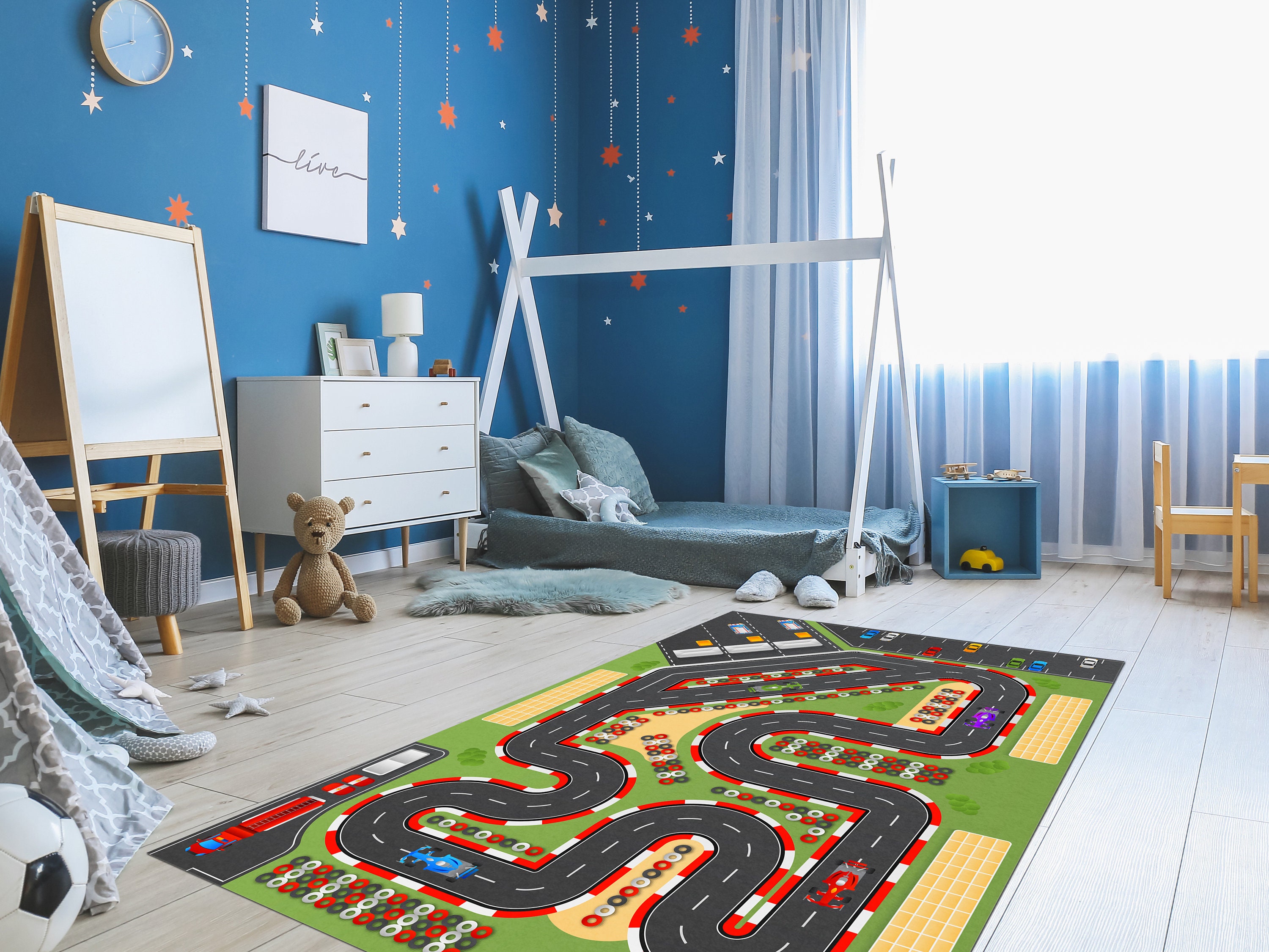 Race Track, Racing Car Rug, Playground Ultra Soft Nursery Baby ...