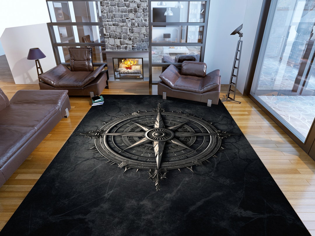 Compass Rug, Black Carpet, Soft Rug, Rugs for Bedroom Asthetic, Rugs ...