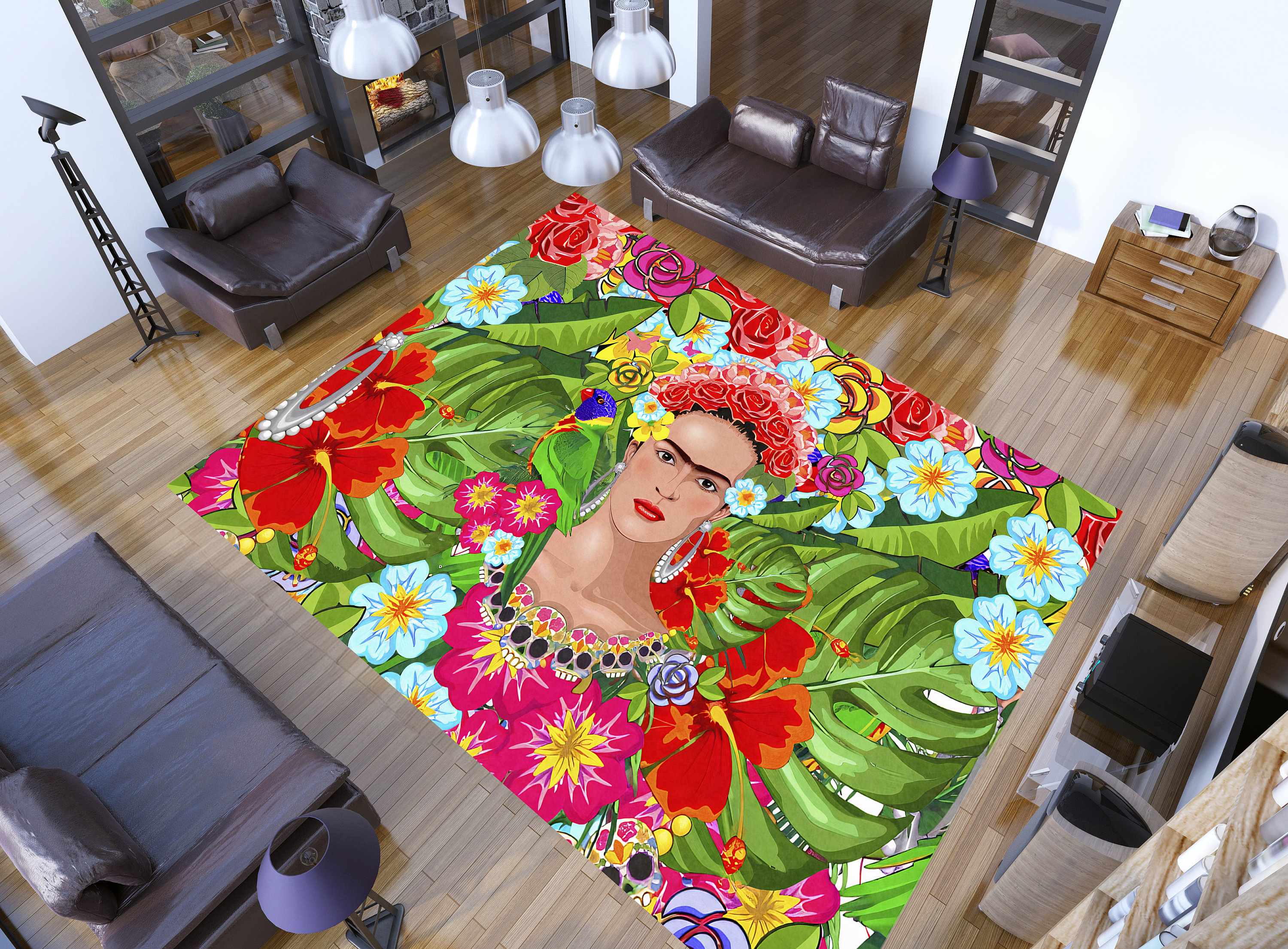 Frida Kahlo Art,colorful Frida Kahlo,frida Kahlo Rug,floral Exotic ...