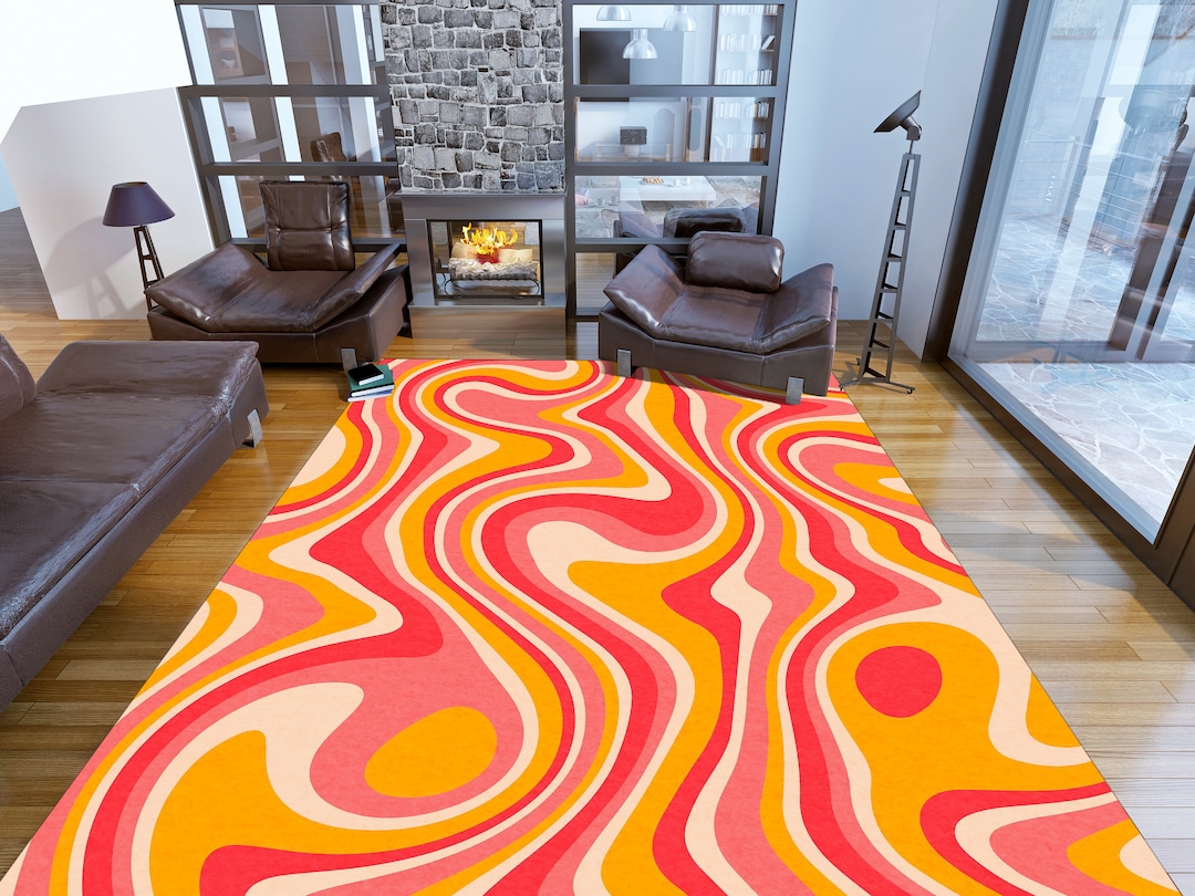 Retro Rug, Psychedelic Groovy 70s Rug, Dorm Retro Home Decor Wavy ...