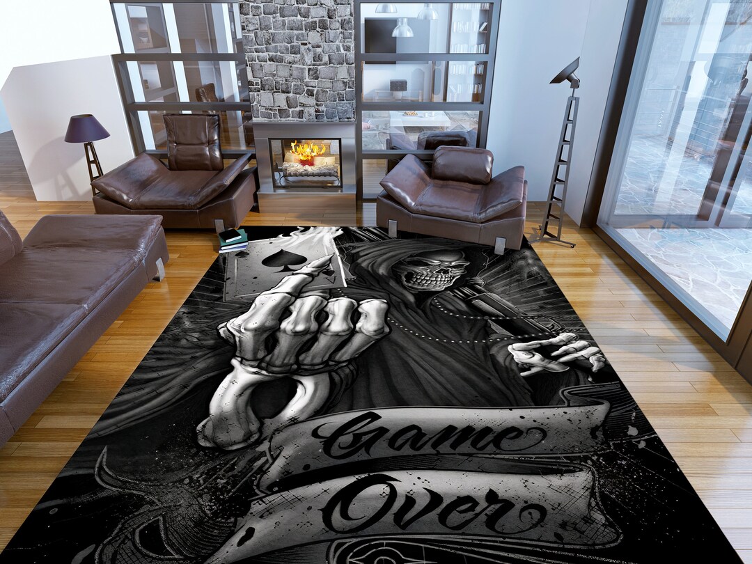 Skull Carpet, Horror Skull Rug, Black White Skull Rug, Horror Decor ...