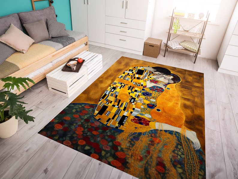Gustav Klimt the Kiss, Famous Paintings Printed Area Rug, Wall Hanging ...