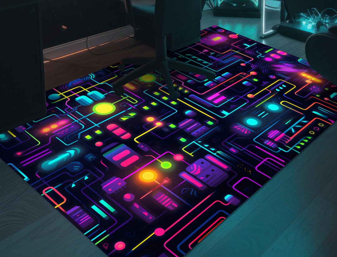 Gaming Room Rug, Neon Game Decor, Gamer Rug, Gift for Gamer, Joysticks ...
