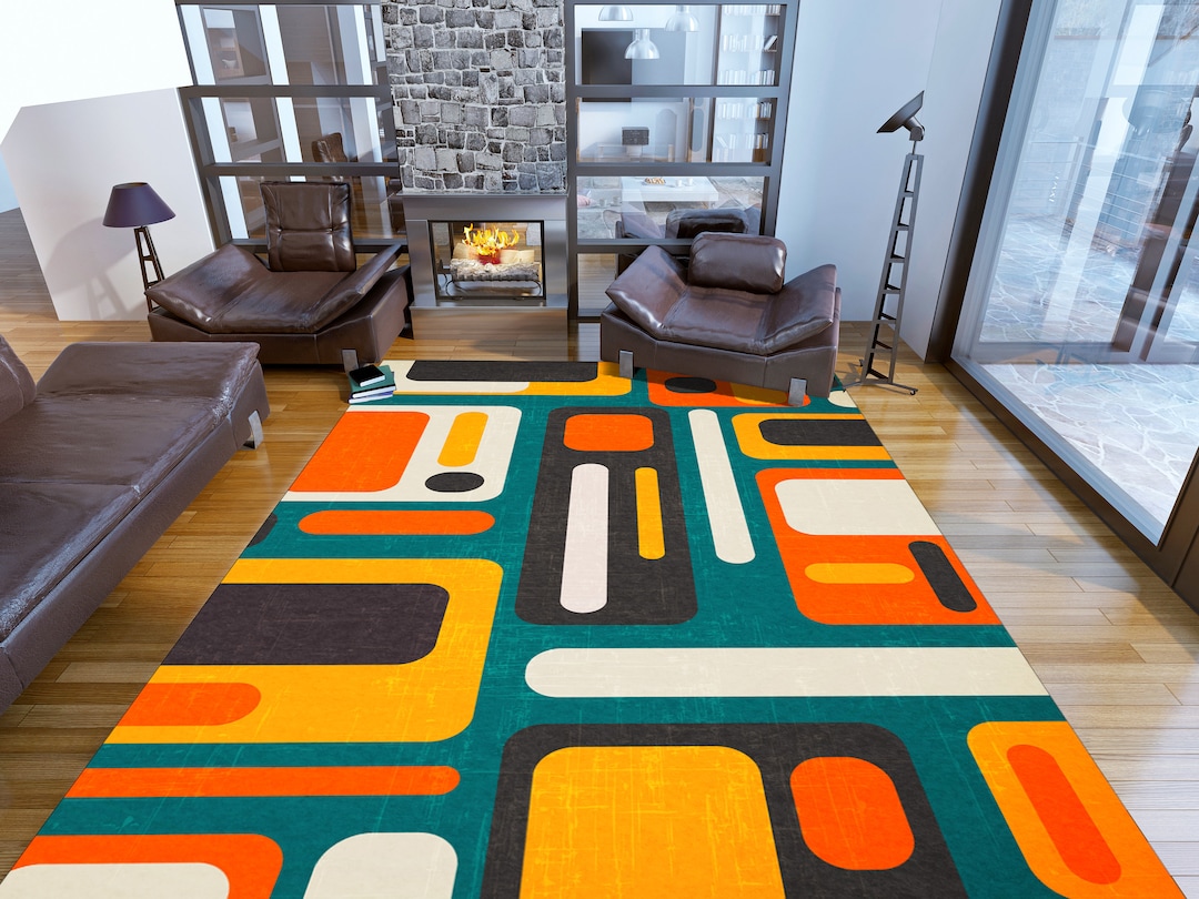 Retro Rug, Groovy Funky Rug, Retro Area Rug, 70s Brown Retro Rug ...
