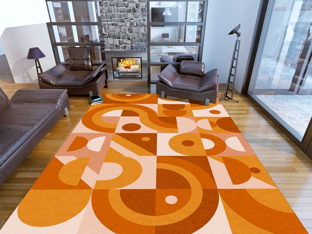 Geometric Area Rug: 70s Retro Brown Shapes - Etsy