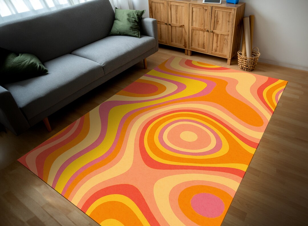 Psychedelic 70s Rug, Groovy Psychedelic, Retro Swirl Rug, Groovy Funky ...