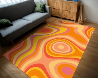 Psychedelic 70s Rug, Groovy Psychedelic, Retro Swirl Rug, Groovy Funky ...