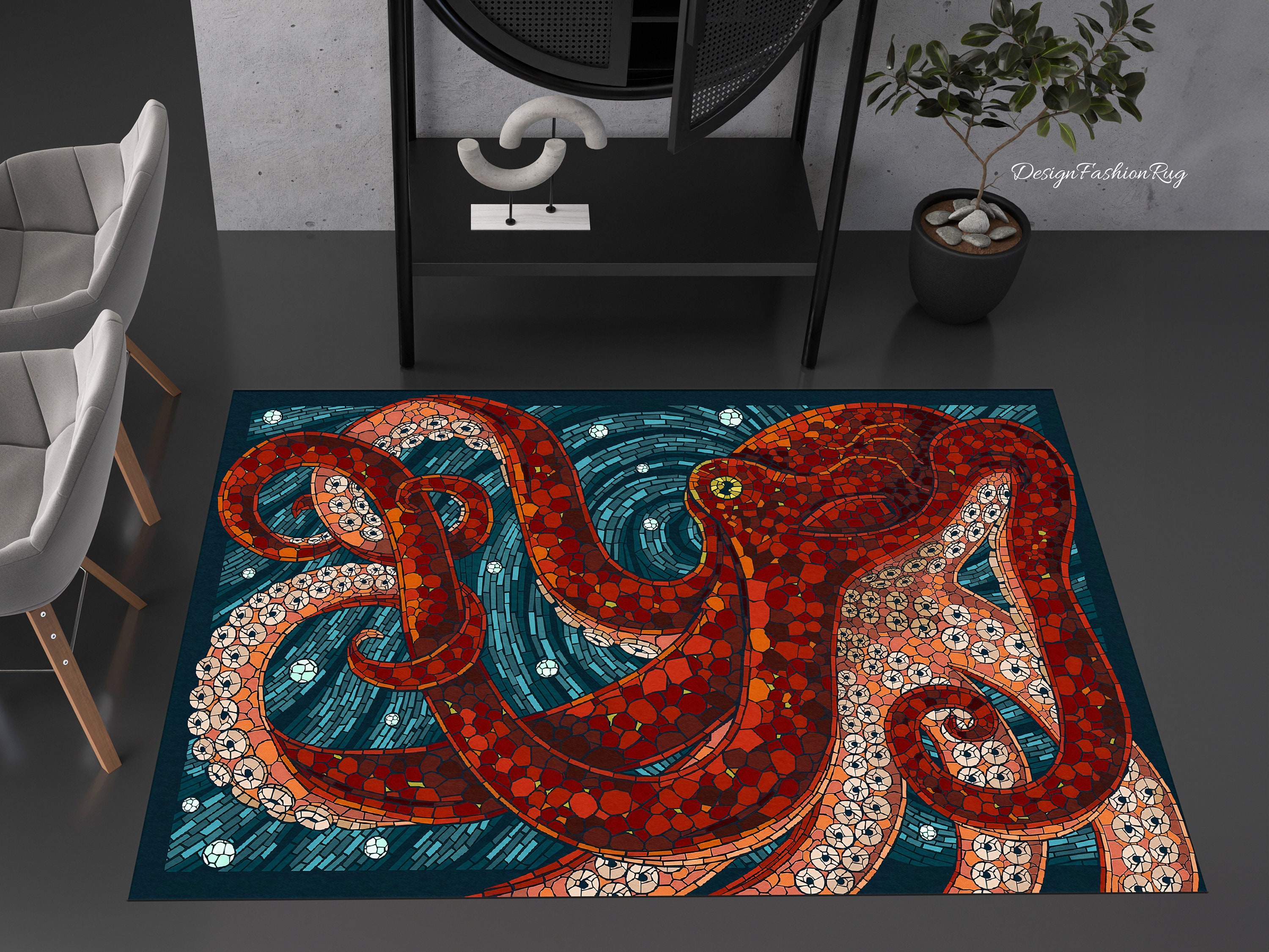 Octopus Rug, Octopus Rug for Living Room, Bedroom Beach House Decor ...