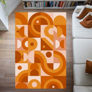 Geometric Area Rug: 70s Retro Brown Shapes - Etsy