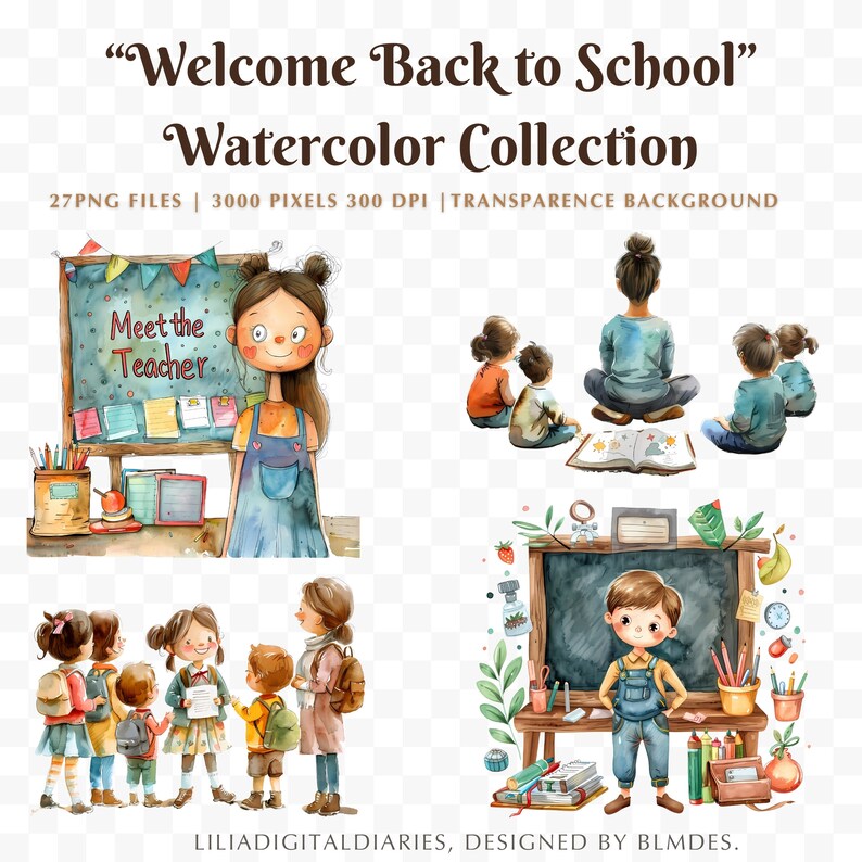 Watercolor Back to School Clipart: Classroom Decor (digital Download ...