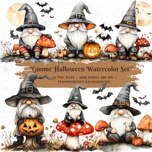 Watercolor Gnome Halloween Clipart Set, Instant Download Cute Gnomes ...