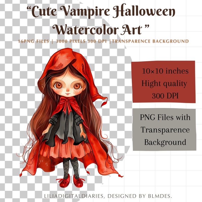 Cute Vampire Watercolor Clipart, Instant Download for Halloween Crafts ...