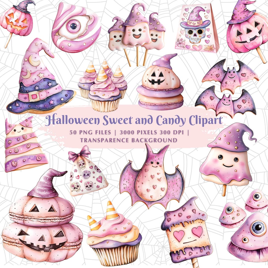 Watercolor Halloween Candy Clipart: Spooky Sweets PNG (digital Download ...
