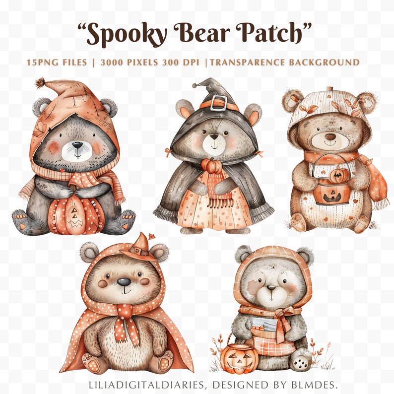 Spooky Bear Watercolor Clipart, Cute Halloween, Printable (digital ...