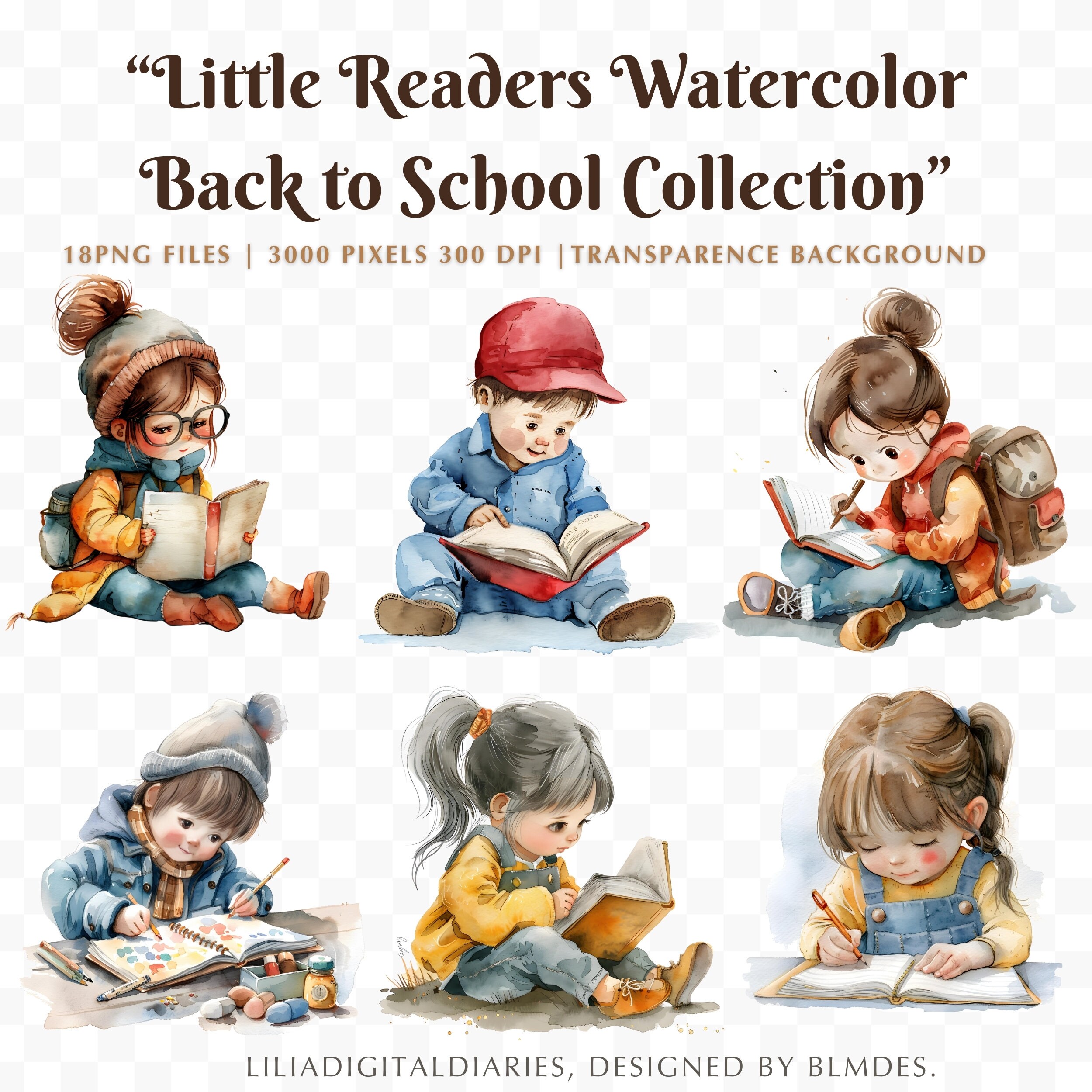 Little Readers Watercolor Back to School Collection, Whimsical Kids Art ...