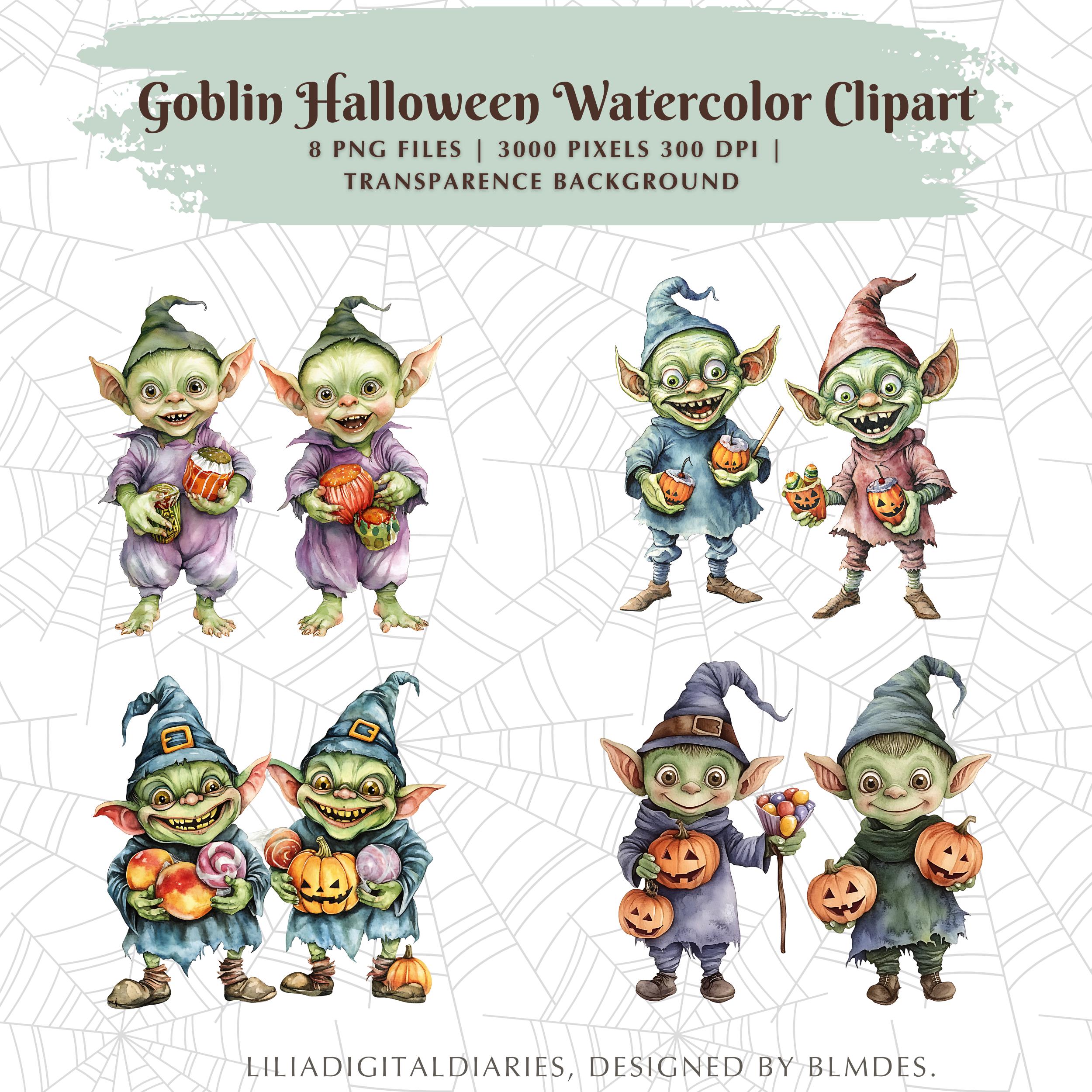 Goblin Halloween Watercolor Clipart,goblin Clipart, Halloween Clipart, Watercolor Goblin ...