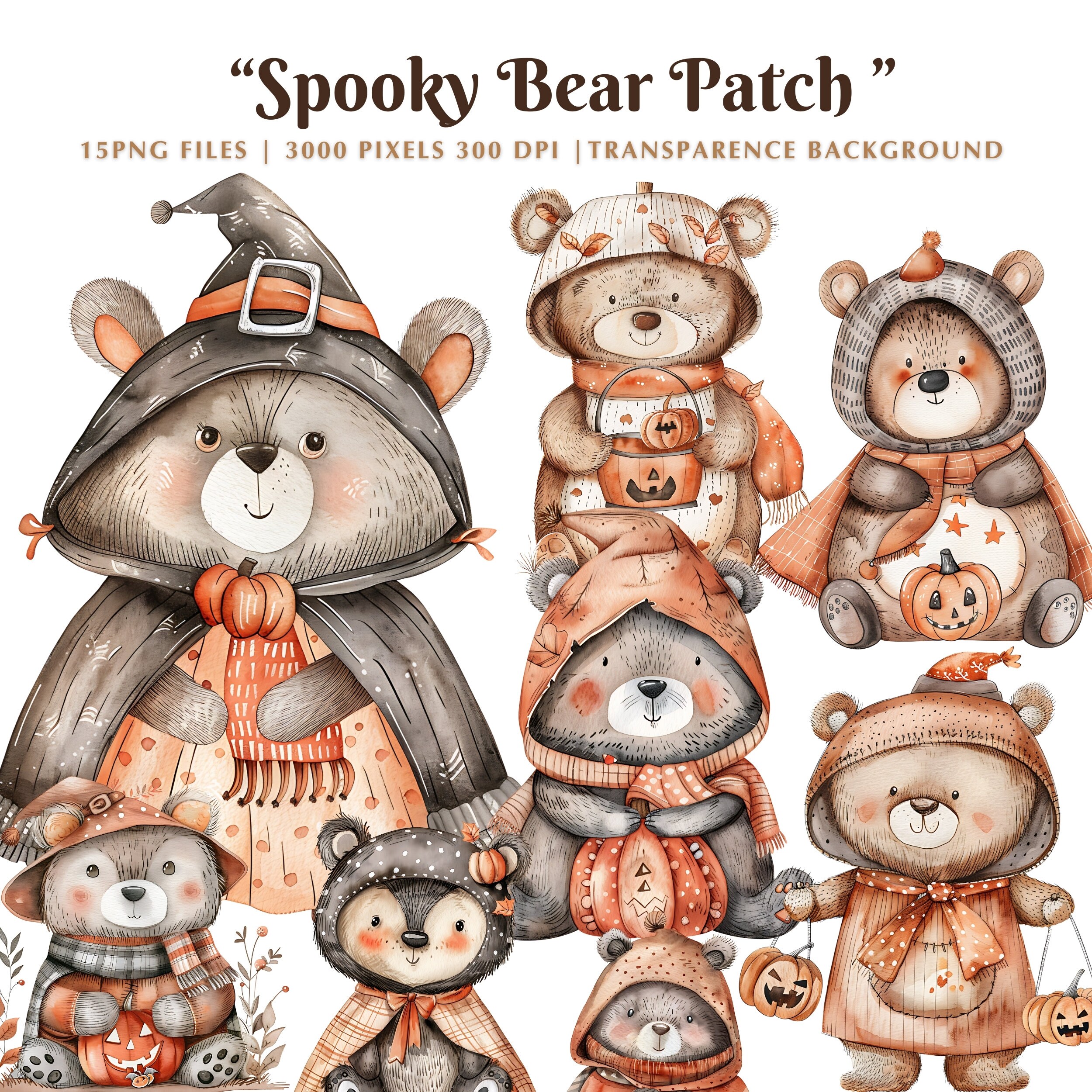 Spooky Bear Watercolor Clipart, Cute Halloween, Printable (digital ...
