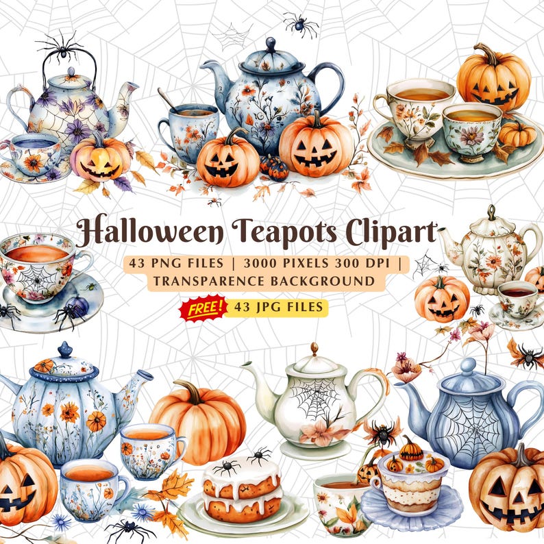 Halloween Teapots Clipart,teapots Clipart, Spooky Clipart,clipart Set ...