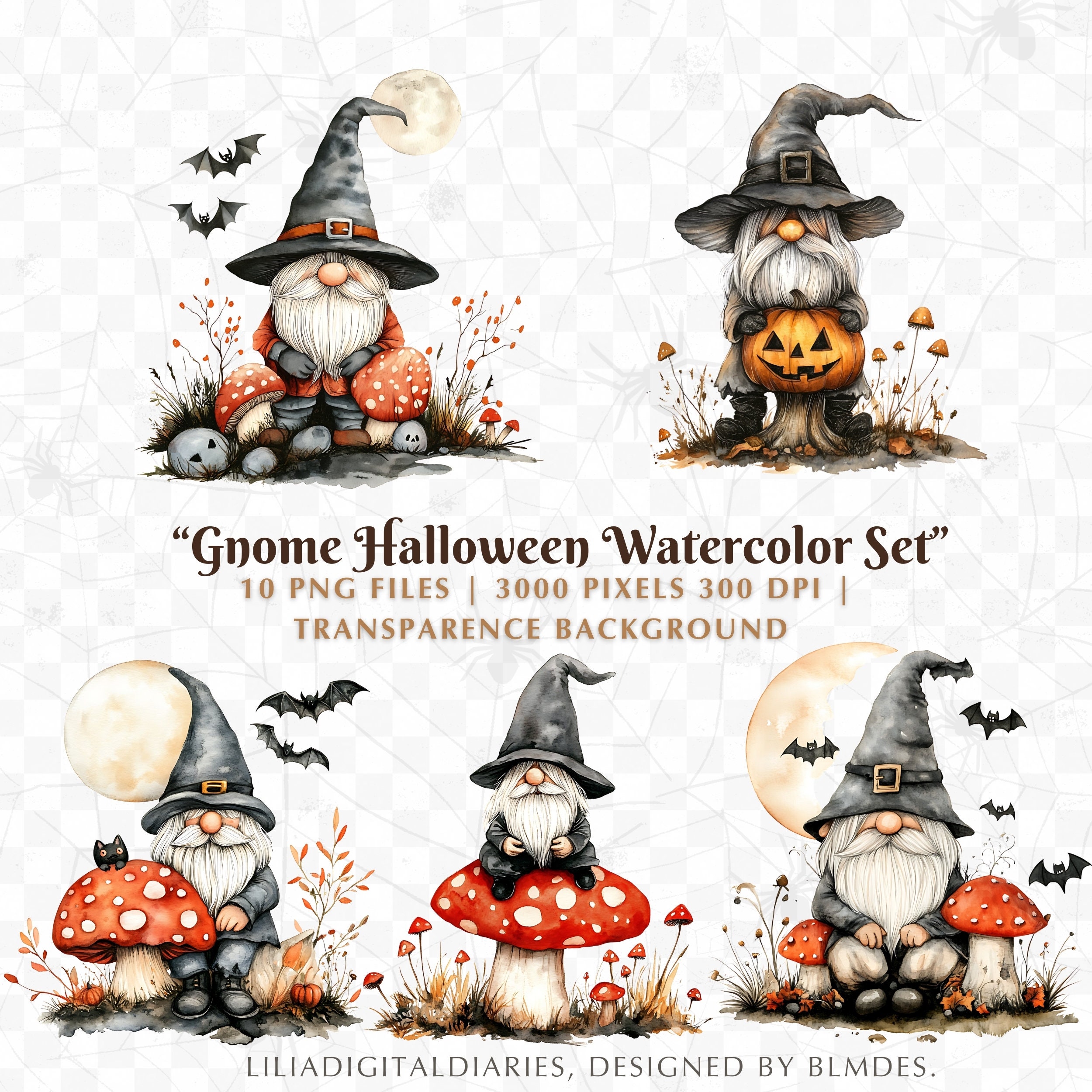 Watercolor Gnome Halloween Clipart Set, Instant Download Cute Gnomes ...