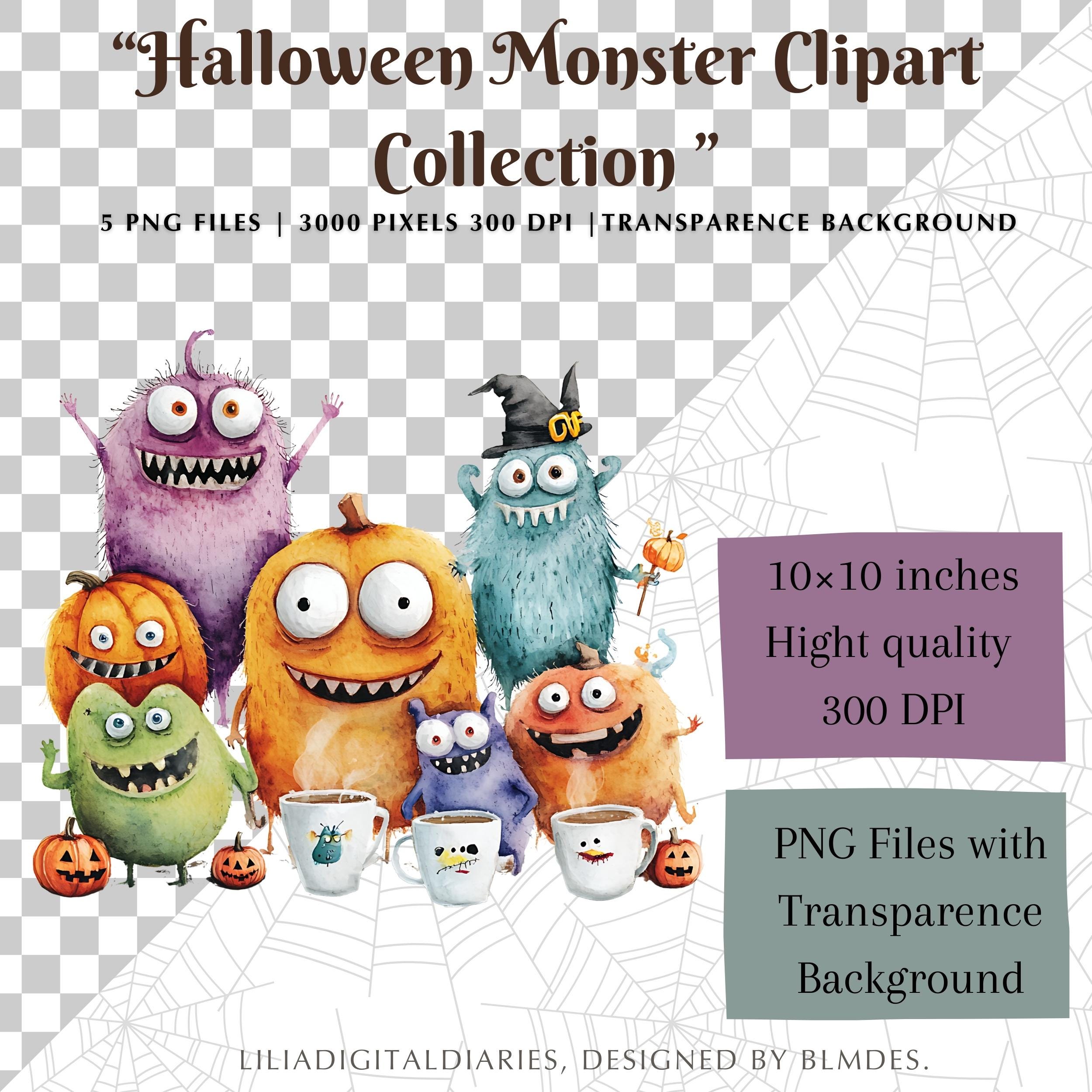 Watercolor Halloween Monster Clipart Set, Cute Spooky Creatures ...